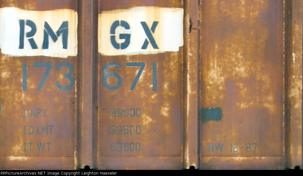 RMGX 173671 (ex-RCPX 173671, ex-NW 173671) stencil detail